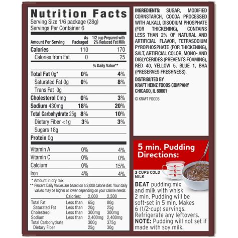 Sugar Free Chocolate Pudding Nutrition Jello Nutritionix The Yellowbird Food