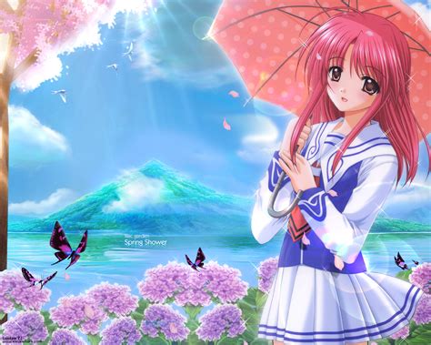 Agatsuma Mizuki Brown Eyes Butterfly Cherry Blossoms Flowers Nishimata