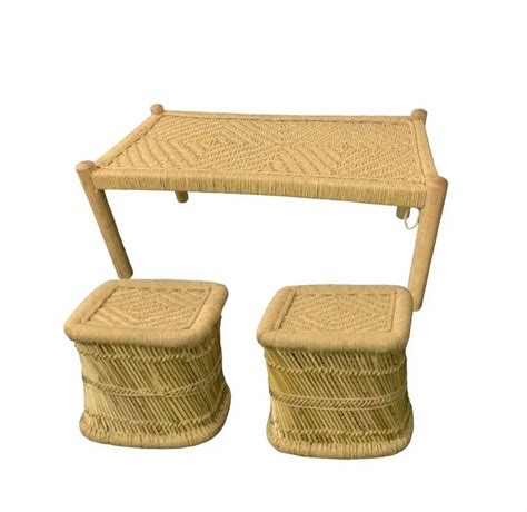 Solid Wood Hand Weaved Charpai Small Bench Cot With Two Natural Bamboo Muddha Stool At ₹ 5700