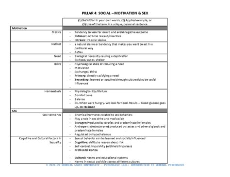 Pillar 4 Motive And Sex Lecture Notes On Motivation And Sex Pillar