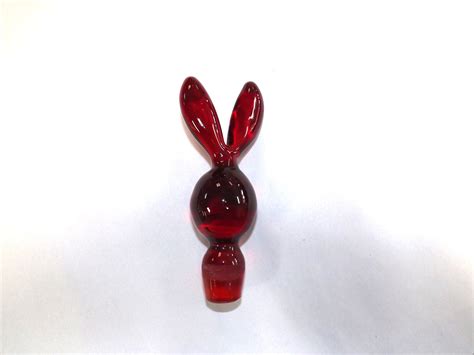 Blenko Glass Dark Tangerine Bunny Rabbit Stopper For A 7050 Decanter Joel Myers Design