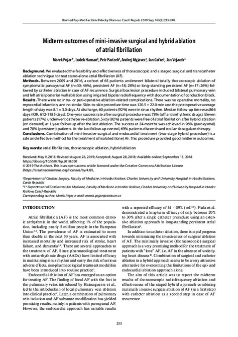 Pdf Midterm Outcomes Of Mini Invasive Surgical And Hybrid Ablation Of