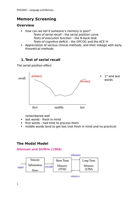 Memory Screening Week 6b Memory Screening Overview How Can We Tell If Someones Memory Is