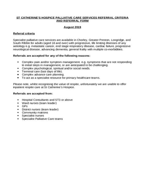 Referral Criteria And For Palliative Doc Template Pdffiller