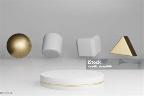대리석 원통형 모양 연단 제품 프리젠 테이션을위한 플랫폼 회색 배경에 금 물체 장식스튜디오를 모의 3d 렌더링 0명에 대한 스톡