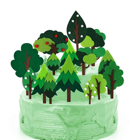 Woodland Green Trees Cake Topper Handmade Woodland Theme