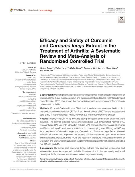 Efficacy And Safety Of Curcumin And Curcuma Longa Extract For Patients