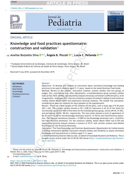 Pdf Knowledge And Food Practices Questionnaire Construction And Validation