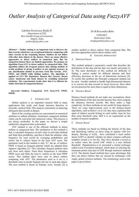 Pdf Outlier Analysis Of Categorical Data Using Fuzzyavf