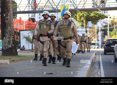Access Control At Security Portals Salvador Bahia Brazil March Military Police