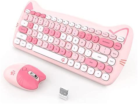 Geezer Pink Keyboard And Mouse Wirelesscute Colorful 68 Round Keycaps Retro Typewriter Compact
