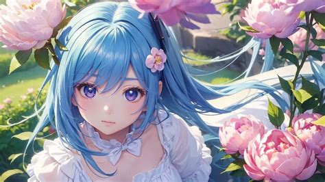 Premium Photo Kawaii Anime Girl In The Flower Garden For Wallpaper