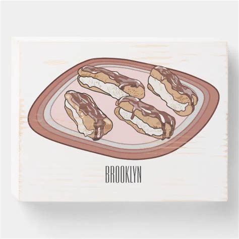 Chocolate Eclair Cartoon Illustration Wooden Box Sign Zazzle