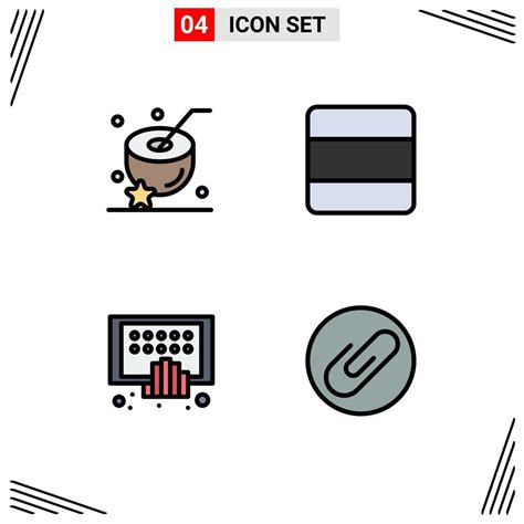 Set Of 4 Modern Ui Icons Symbols Signs For Coconut Digital Drink Stack