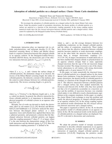 Pdf Adsorption Of Colloidal Particles On A Charged Surface Cluster Monte Carlo Simulations