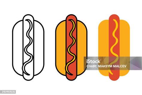 겨자를 곁들인 만화 핫도그 패스트 푸드 핫도그 아이콘 세트입니다 벡터 일러스트 레이 션 아이콘에 대한 스톡 벡터 아트 및 기타 이미지 아이콘 핫도그 가공육 Istock