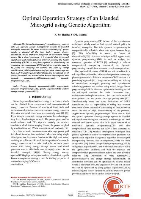 Pdf Optimal Operation Strategy Of An Islanded Microgrid Using Genetic