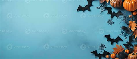 Halloween Themed Holiday Decorations On A Blue Background Invitation