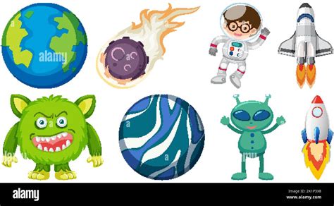 Set Of Space Cartoon Characters And Objects Illustration Stock Vector Image And Art Alamy