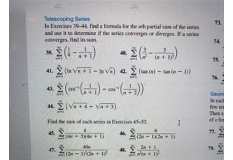 solved telescoping series in exercises 39 44 find a formula