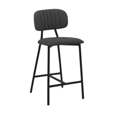 26 Gray And Black Faux Leather And Iron Low Back Counter Height Bar