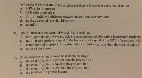 Solved When The NPV And IRR Rules Produce Conflicting Chegg Com
