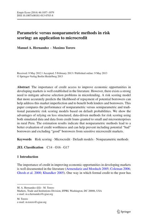 Pdf Parametric Versus Nonparametric Methods In Risk Scoring An
