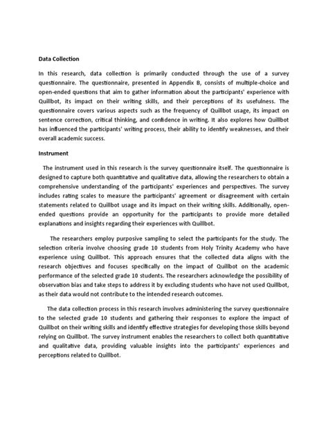Data Collection Survey Explores Quillbot Impact Pdf
