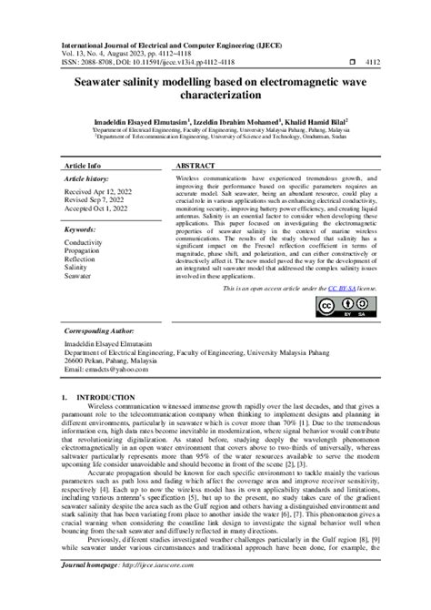 Pdf Seawater Salinity Modelling Based On Electromagnetic Wave Characterization