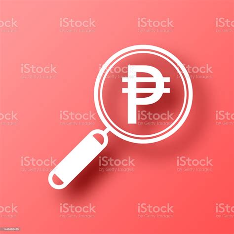 페소 기호가 있는 돋보기 그림자가 있는 빨간색 배경의 아이콘 0명에 대한 스톡 벡터 아트 및 기타 이미지 0명 3차원 형태