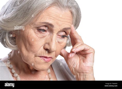 Sad Senior Woman Posing On White Background Stock Photo Alamy