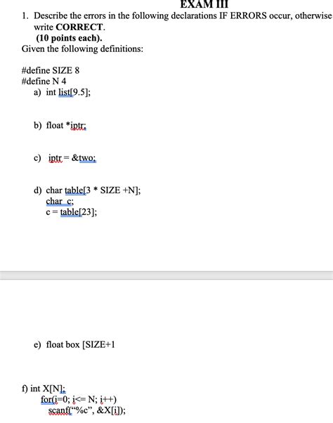 Solved EXAM III Describe The Errors In The Following Chegg