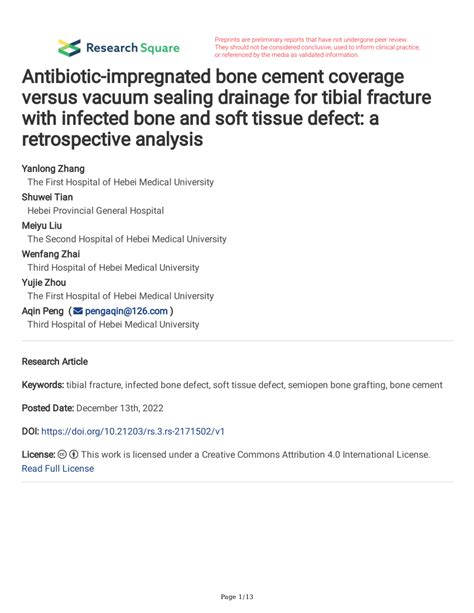Pdf Antibiotic Impregnated Bone Cement Coverage Versus Vacuum Sealing
