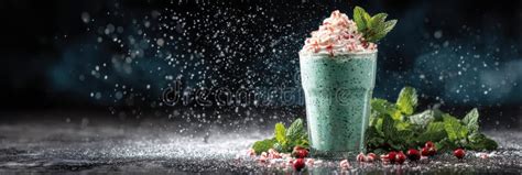 Refreshing Minty Beverage Garnished With Festive Toppings In A Creative