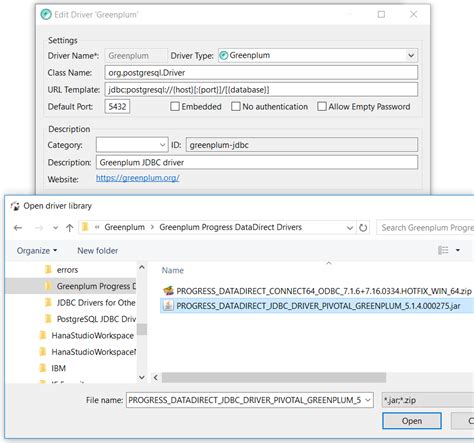 Connect Pivotal Greenplum Database Using DataDirect JDBC Driver On DBeaver