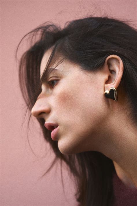 Обеци във формата на сърца с винт Златист Черен ЖЕНИ Handm Bg