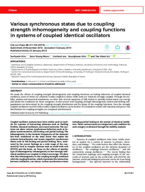 Pdf Various Synchronous States Due To Coupling Strength Inhomogeneity
