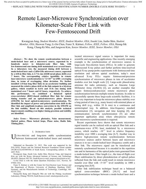 Pdf Remote Laser Microwave Synchronization Over Kilometer Scale Fiber