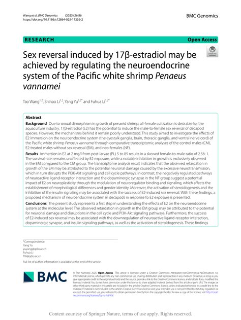 Pdf Sex Reversal Induced By 17β Estradiol May Be Achieved By