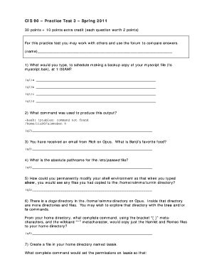 Fillable Online Cis 90 TEST 3 Spring 11 Practicedoc Fax Email Print PdfFiller