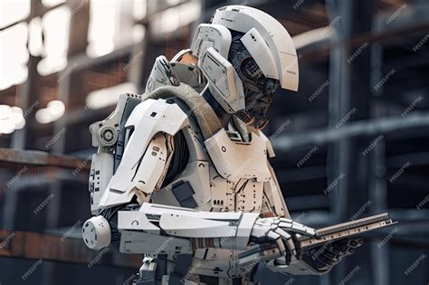Premium Photo 3d Rendering Humanoid Robot In The Modern Building Futuristic Technology Concept