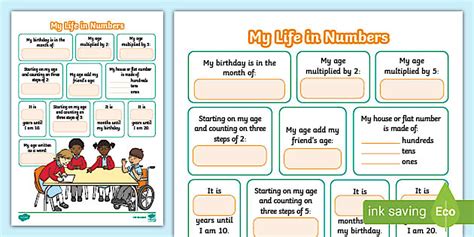 Ks1 My Life In Numbers Worksheet