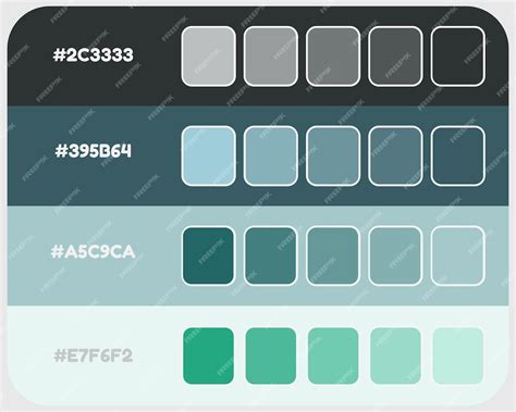 그레이 블루 그린 컬러 팔레트 벡터 어두운 색상 카탈로그 Rgb Pantone 색상 색상 일치 프리미엄 벡터