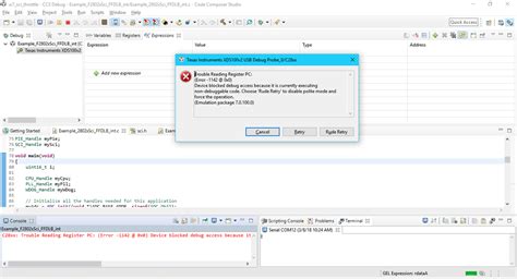 ccs launchxl f28027f error running example code of example f2802xsci