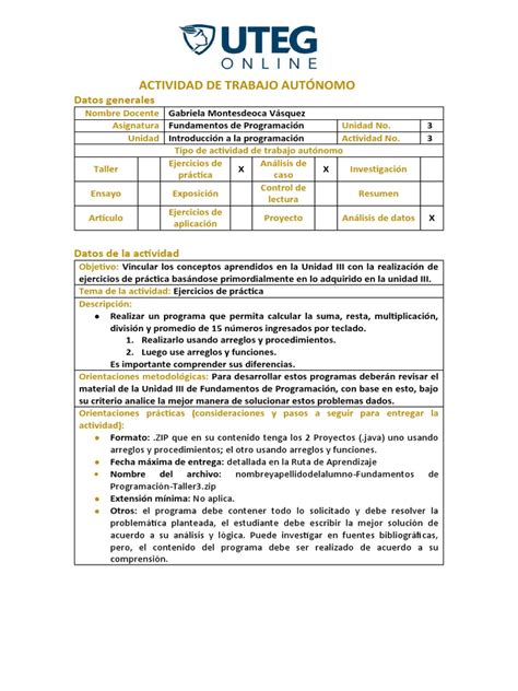 fundamentos de programacion taller u3 pdf programación de