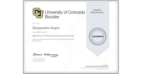 Deepanshu Gupta On Linkedin Completion Certificate For Algorithms For Searching Sorting And