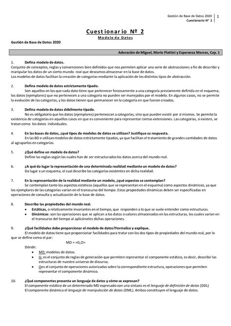 SOLUTION: Cuestionario n 2 modelo de datos - Studypool