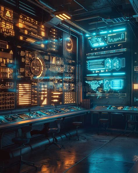 Classroom With Dynamic Holographic Charts Sci Fi Illustration