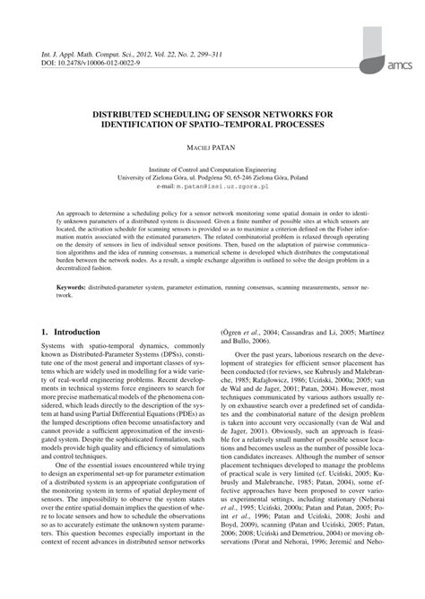 Pdf Distributed Scheduling Of Sensor Networks For Identification Of Spatio Temporal Processes