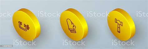 Set Isometric Line Clamp And Screw Tool Protective Gloves And Hammer